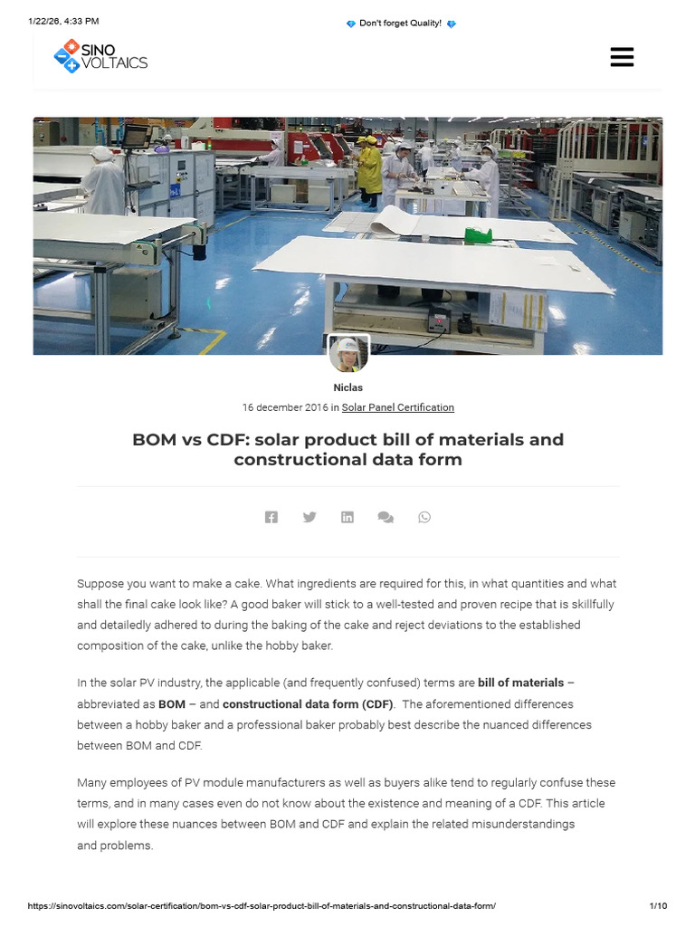 BOM Vs CDF - Solar Product Bill of Materials and Constructional Data ...