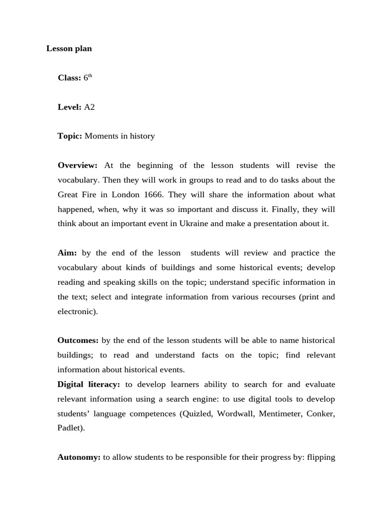 Moments in History -Lesson Plan Template | PDF | Learning | Lesson Plan