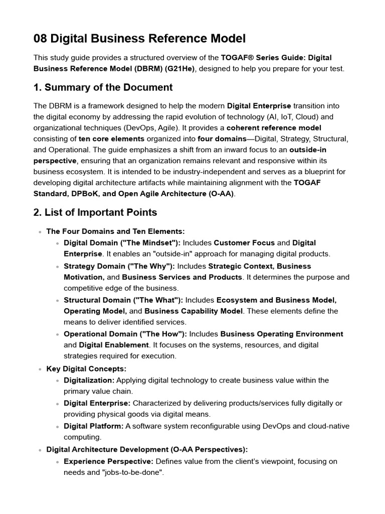 TOGAF Digital Business Reference Model Summary | PDF