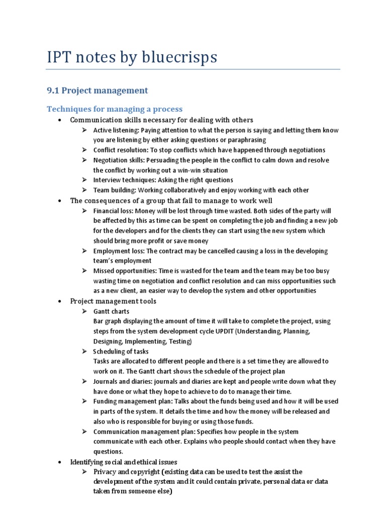 IPT Notes by Bluecrisps: 9.1 Project Management | PDF | Computer ...
