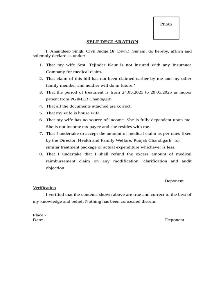 Self Declaration and Undertaking | PDF