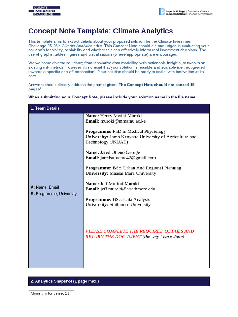 Concept+Note+Template Climate+Analytics+ | PDF | Climate Resilience | Flood