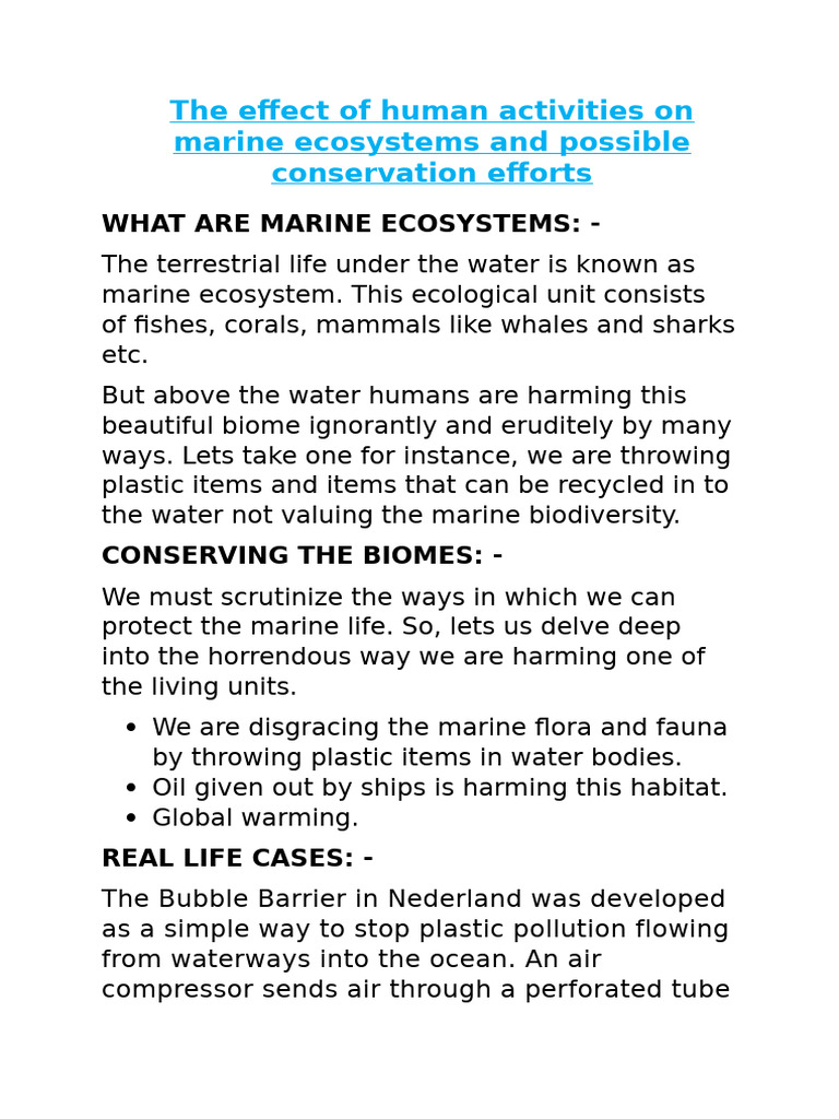 The Effect of Human Activities On Marine Ecosystems and Possible ...