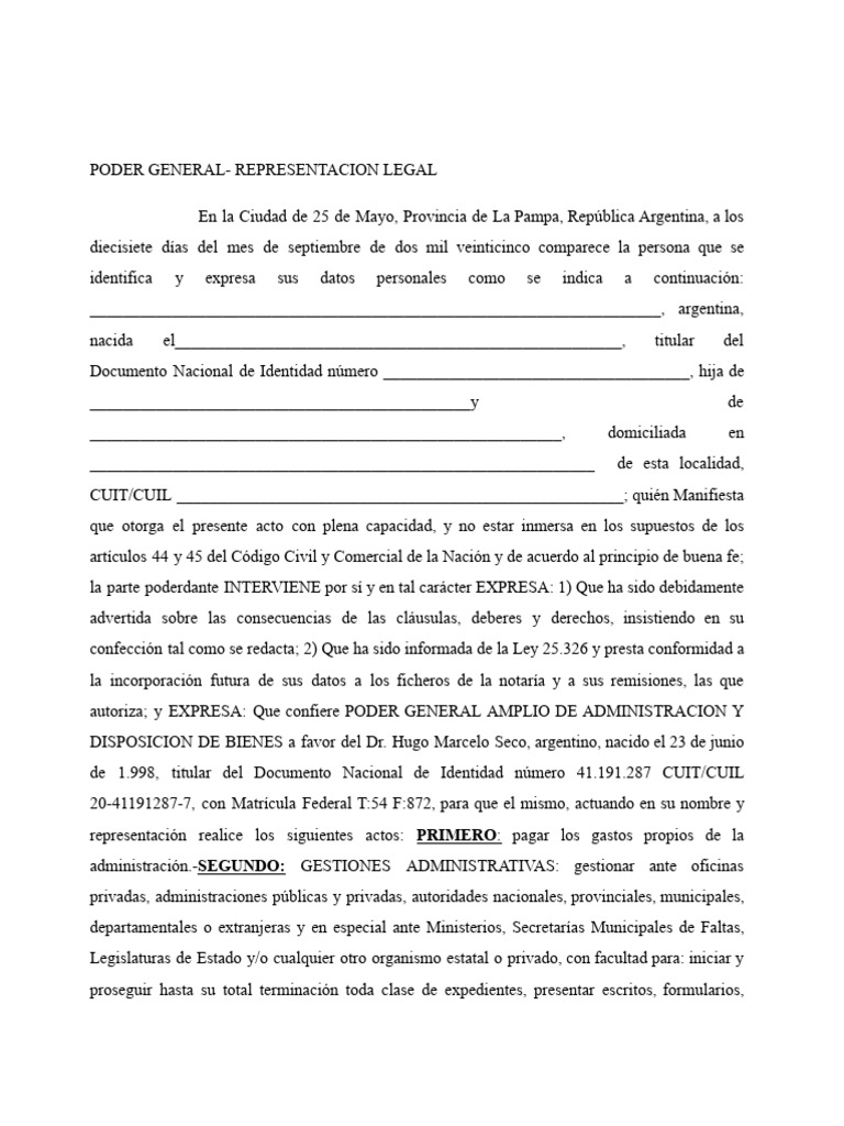 Modelo de Poder General para Representacion Judicial | PDF