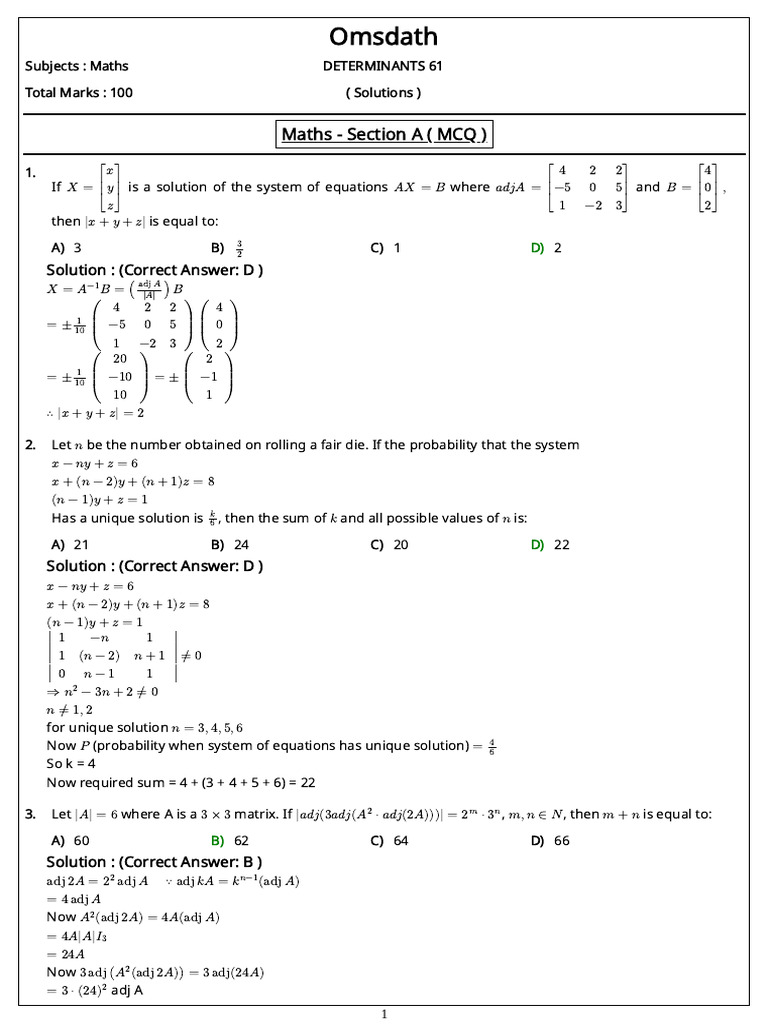 Determinants 61 Solution | PDF | Algebra | Mathematics