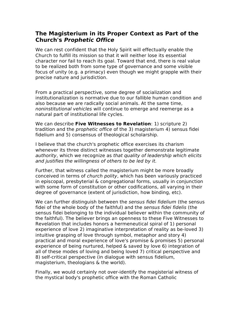 The Magisterium in Its Proper Context As Part of The Church's Prophetic ...