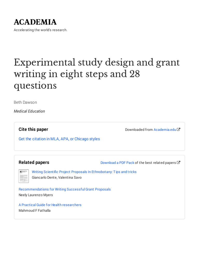 Bordage y Dawson (2003) - Experimental Study Design and Grant in 8 ...