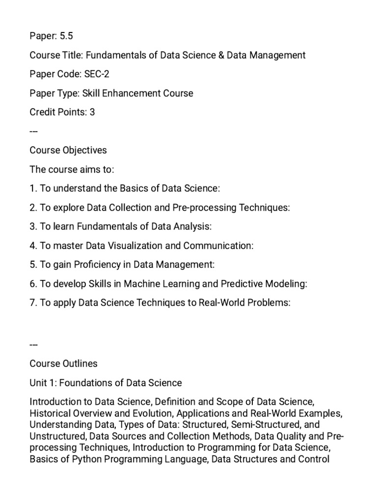 NEP Fundamentals of Data Science and Data Management Unit IV | PDF ...