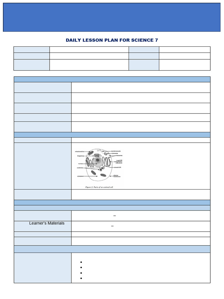 Lesson Plan for Science G7 2 | PDF | Cell (Biology) | Endoplasmic Reticulum