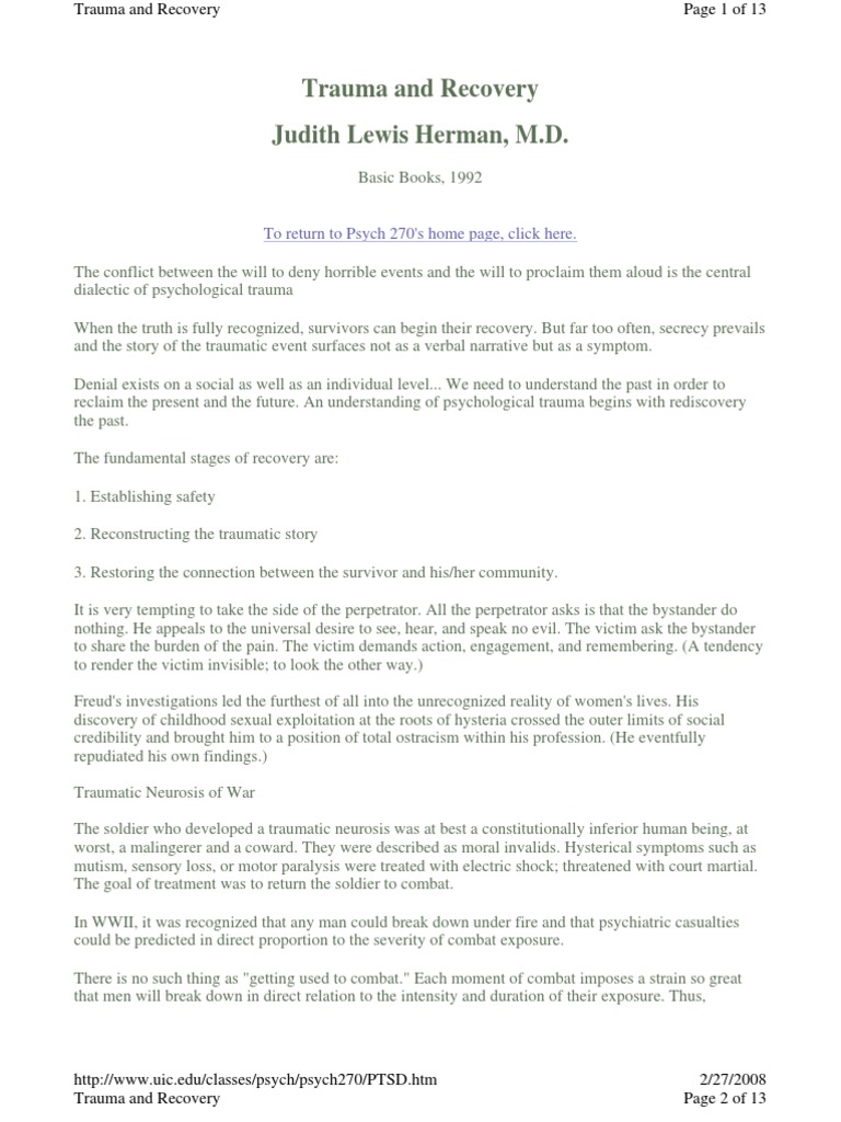 Trauma and Recovery | PDF | Dissociation (Psychology) | Psychological ...