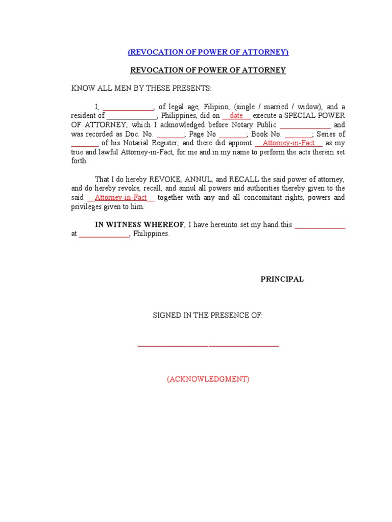 Revocation of Power of Attorney | PDF