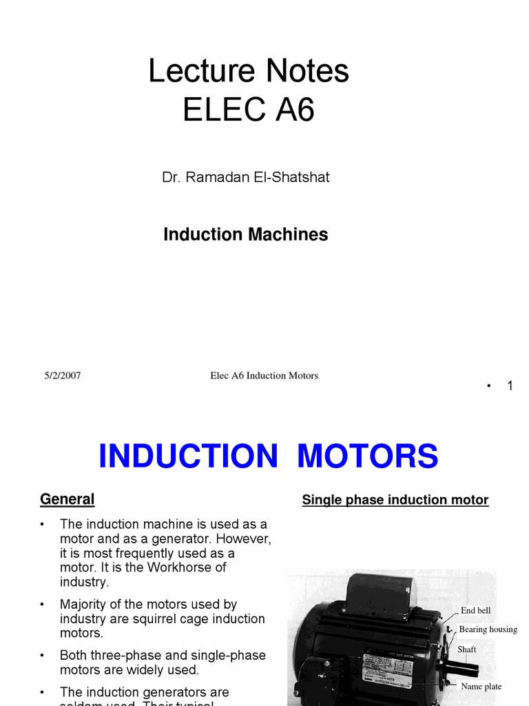 Lecture Notes Elec A6: Induction Machines | PDF | Electromagnetic ...