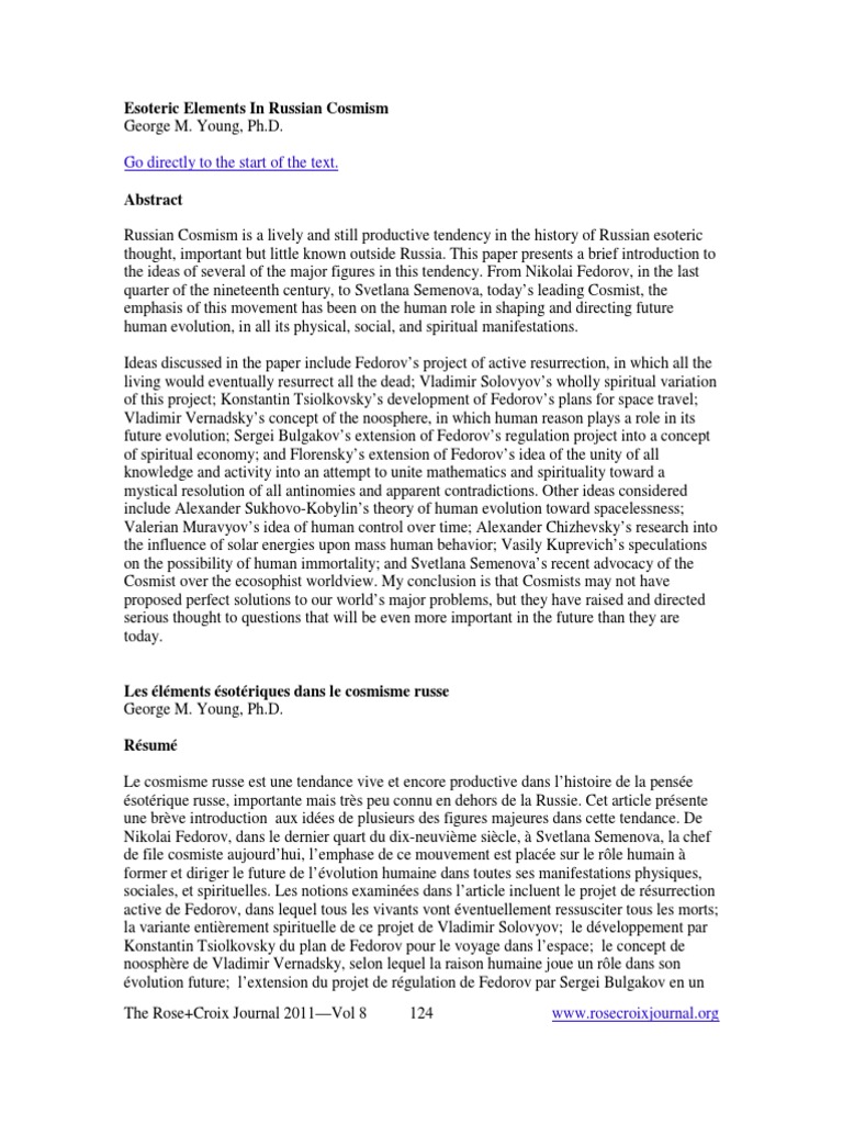 Esoteric Elements in Russian Cosmism | Download Free PDF | Sophia ...