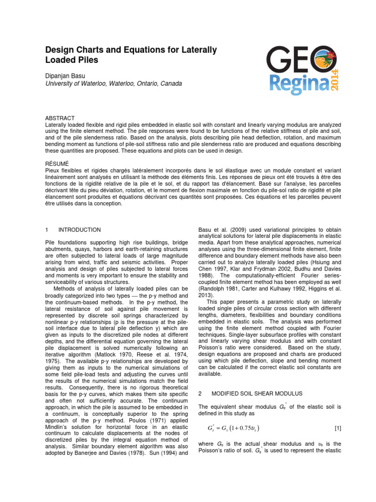 Lateral Pile Calcs Formulae Continuum Geo Regina | PDF | Bending ...