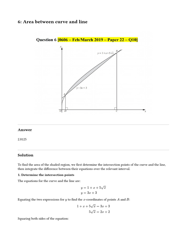 Gpai 20260316 6 Area Between Curve and Line | PDF | Integral | Square Root