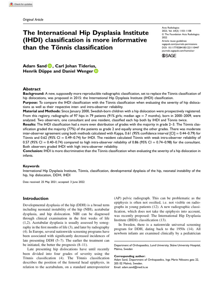Sand Et Al 2022 The International Hip Dysplasia Institute (Ihdi ...