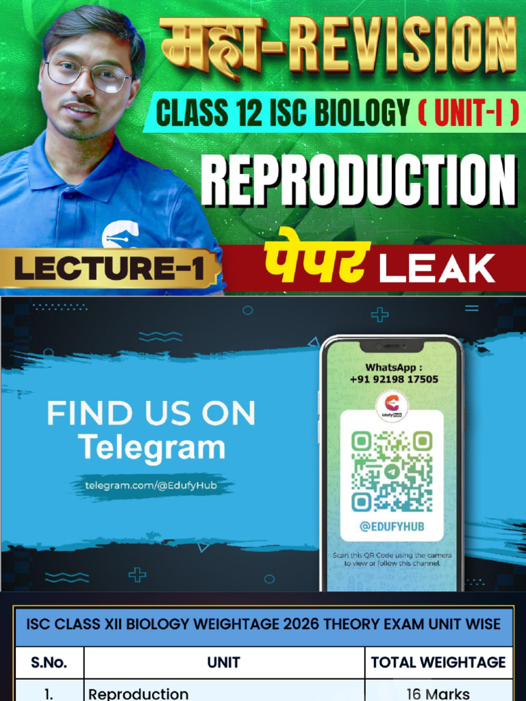Class Xii Isc Biology Maharevision Unit I Reproductin Lecture 1 | PDF