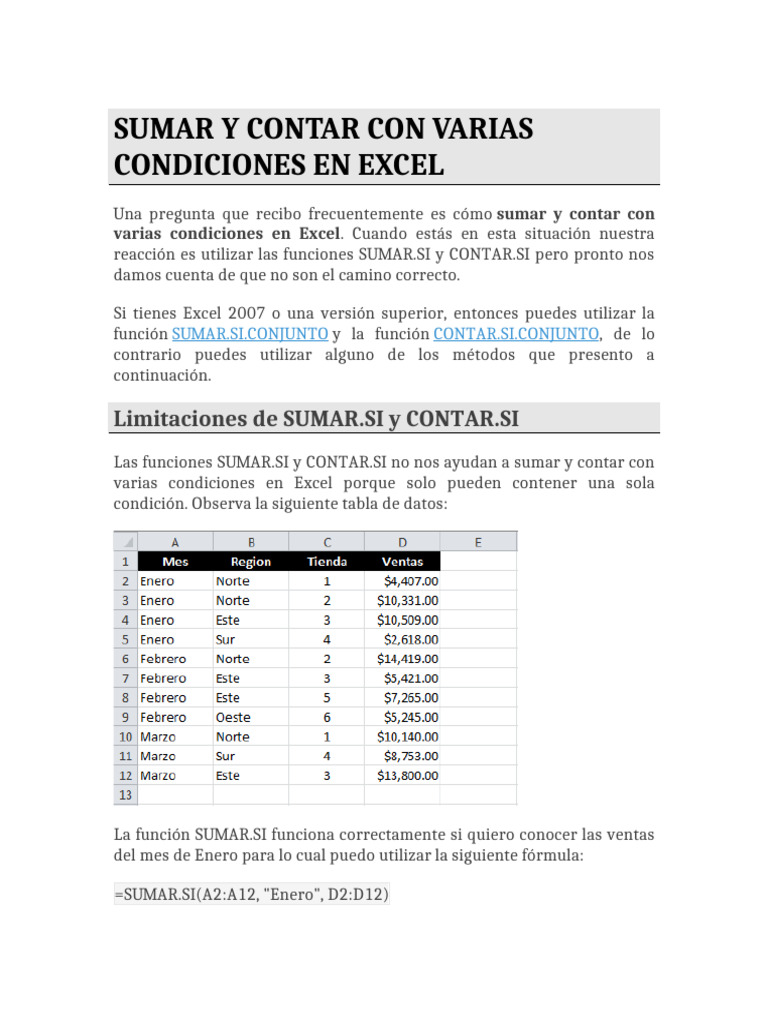 La Función Excel SUMAR - Si Y CONTAR - Si - Sumar y Contar Con Varias ...