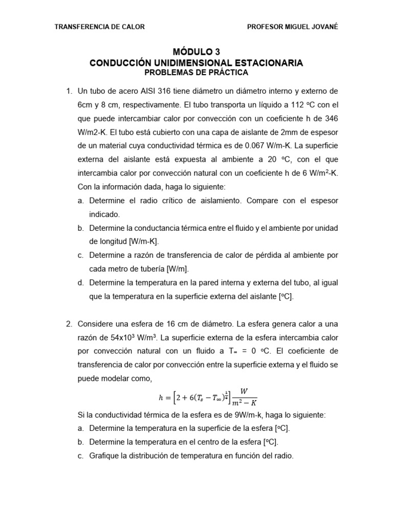 Transferencia de Calor - Módulo 3 - Problemas de Práctica - 2022 | PDF ...