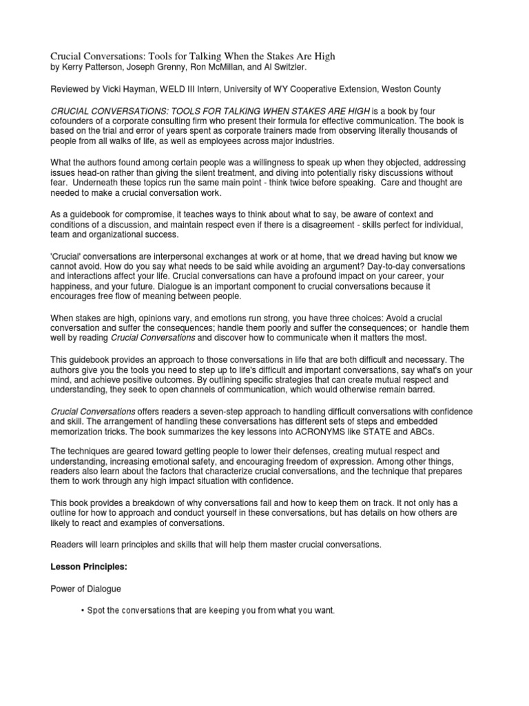 Crucial Conversations Summary | PDF | Conversation | Emotions