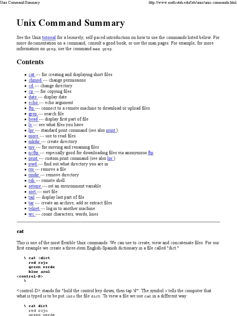 Unix Command Summary Tutorial Pdf File Transfer Protocol Computer File 