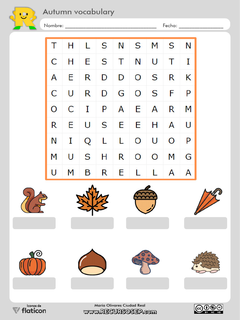 Sopa de Letras Autumn Vocabulary | PDF