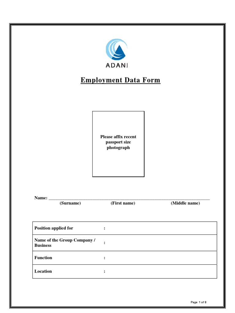 Employment Data Form Adani | PDF | Employment | Labour