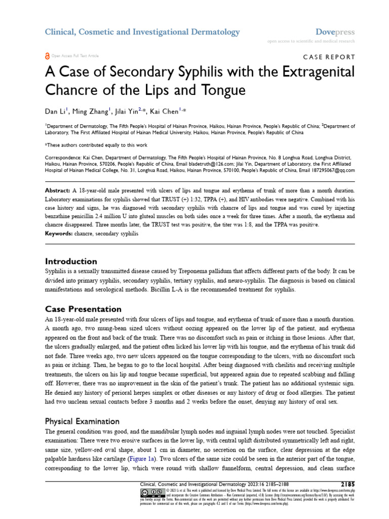 3 a Case of Secondary Syphilis With the Extragenital Chancre of the ...