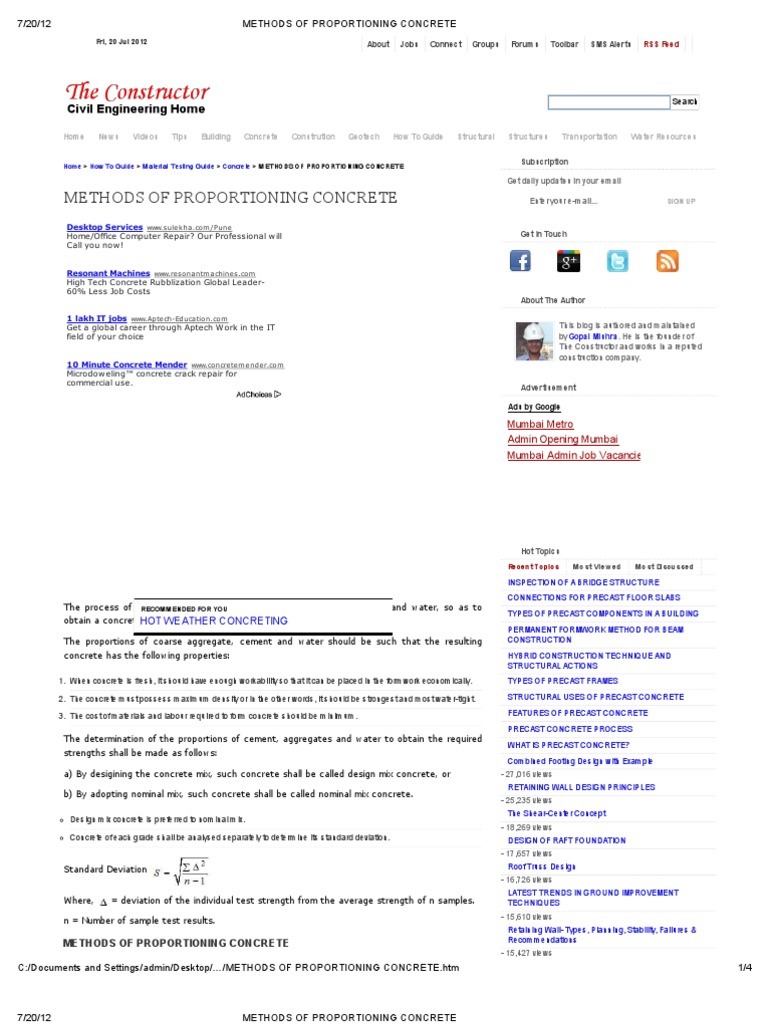 Methods of Proportioning Concrete | PDF | Construction Aggregate ...