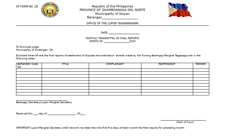 KP Form n0. 28 Transmittal New | PDF
