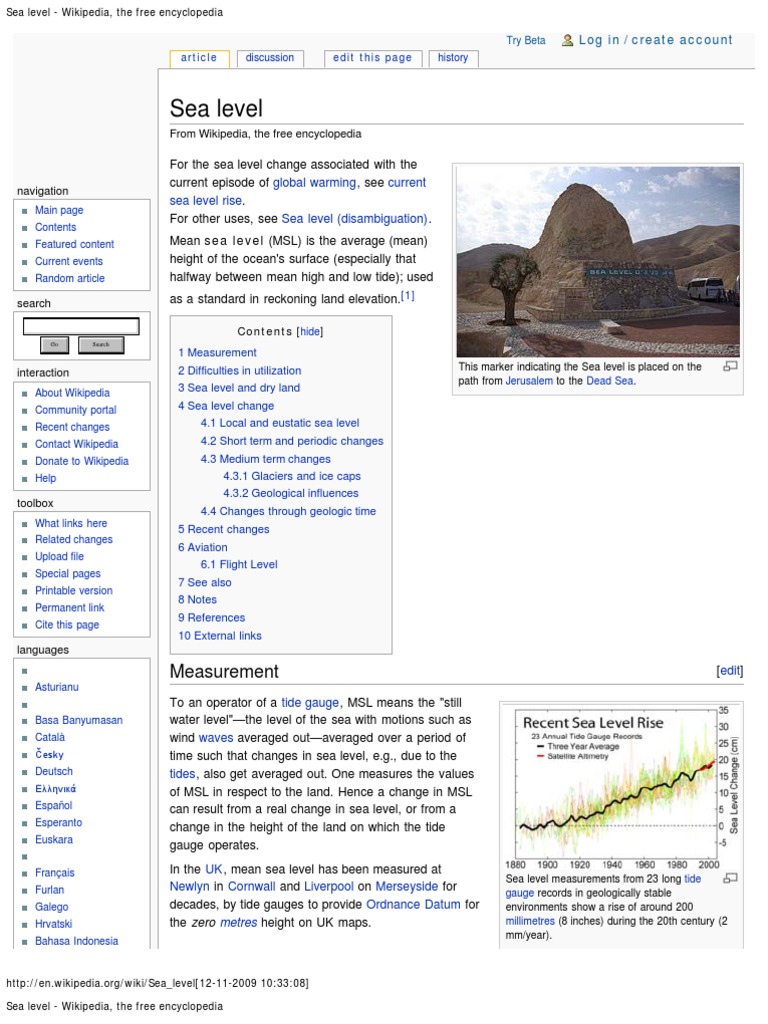 Sea Level - Wikipedia, The Free Encyclopedia | PDF