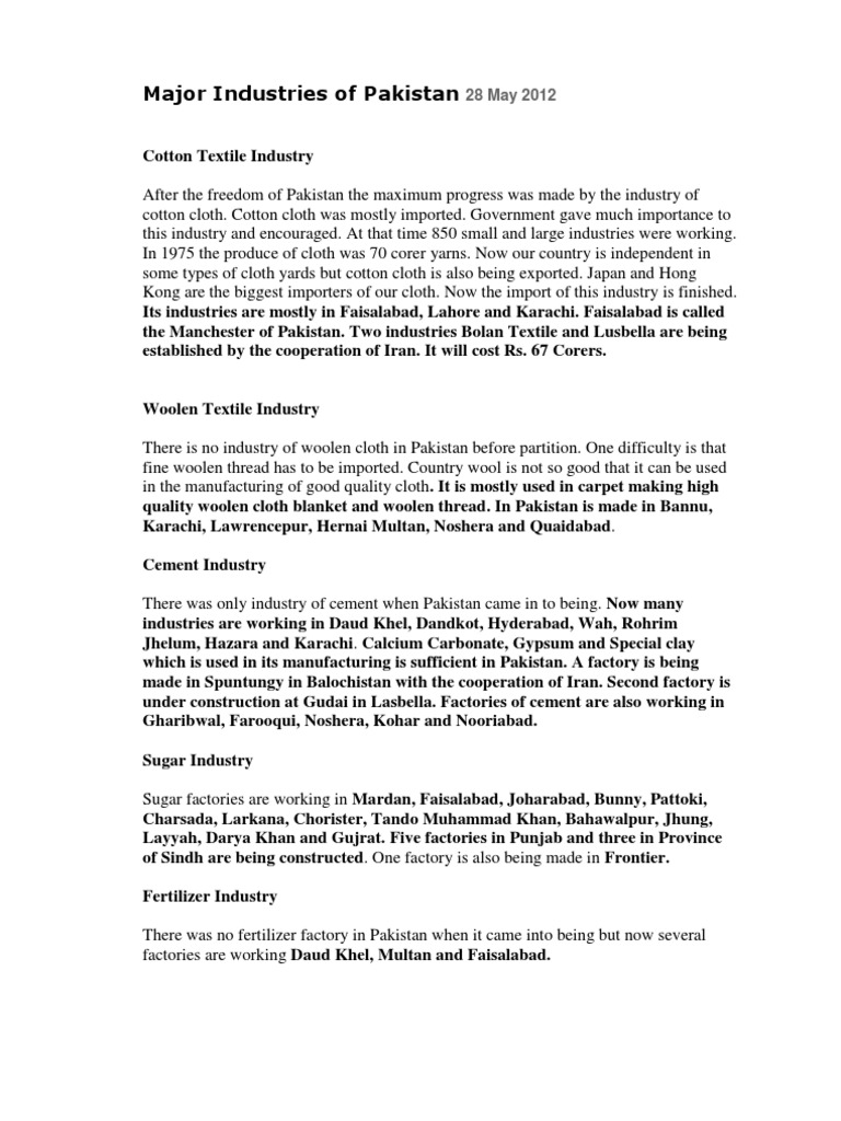 Major Industries of Pakistan Overview | PDF | Economic Growth | Pakistan