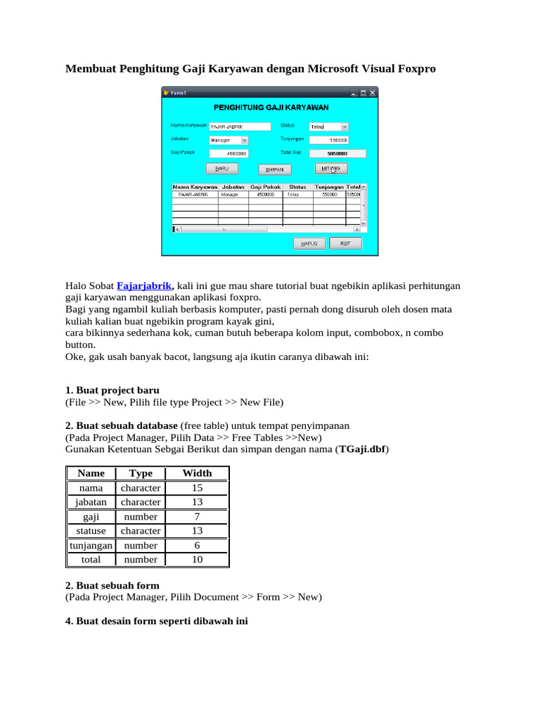 Membuat Penghitung Gaji Karyawan Dengan Microsoft Visual Foxpro | PDF