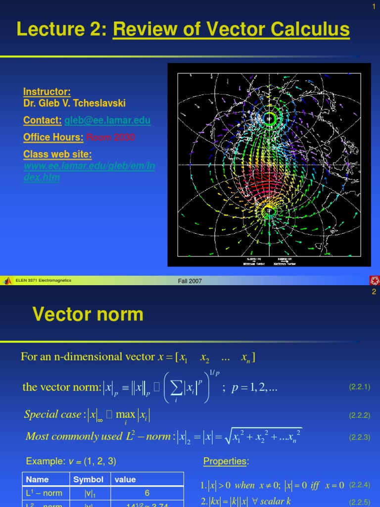 Lecture 2: Review of Vector Calculus: Instructor: Dr. Gleb V. Tcheslavski Contact: Office Hours ...