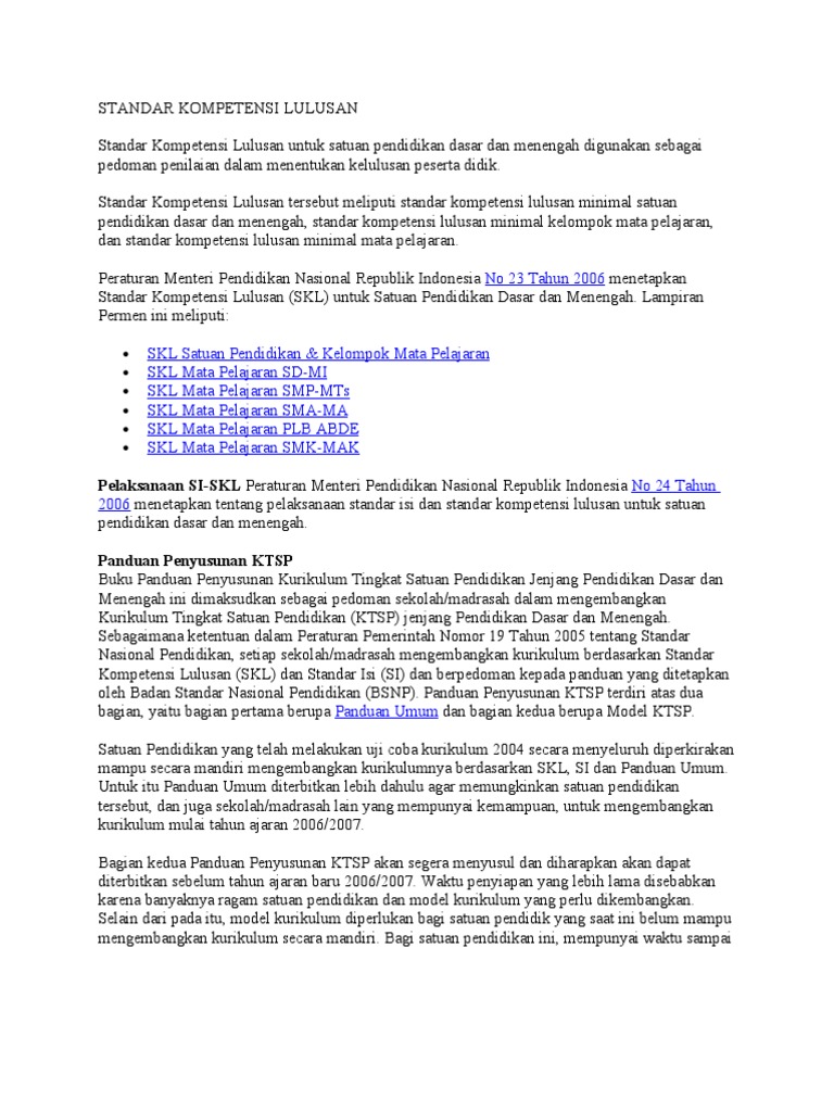 Standar Kompetensi Lulusan | PDF
