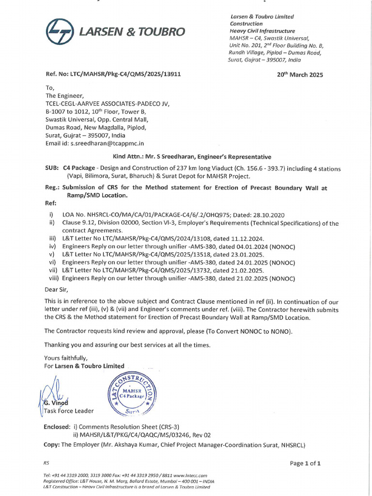 Submission of CRS & Method Statement For Erection of Precast Boundary ...
