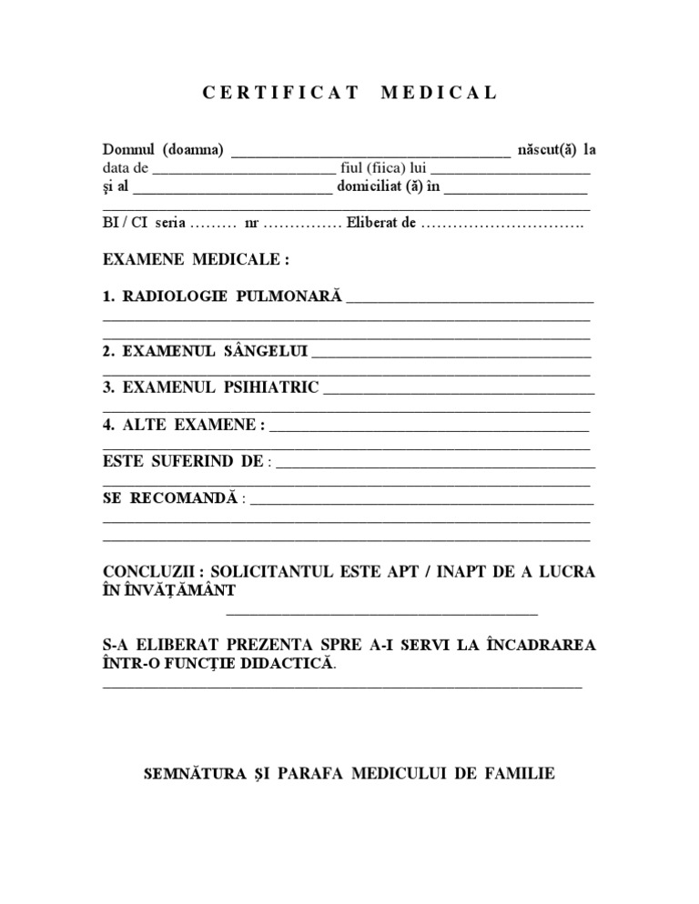 Formular Certificat Medical