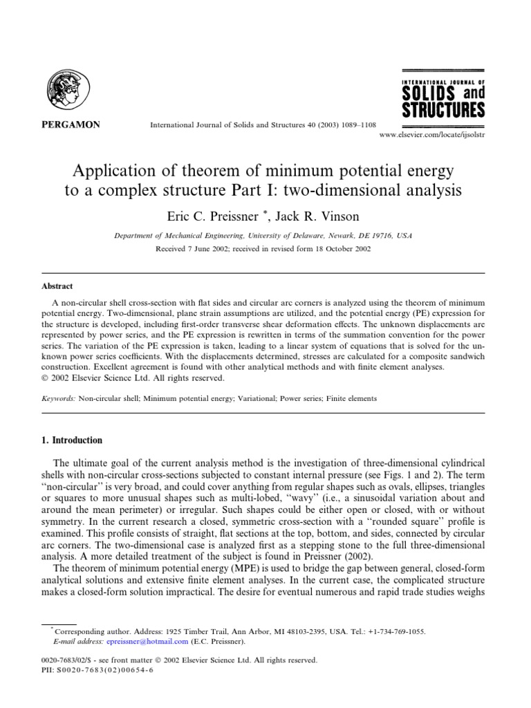 Application of Theorem of Minimum Potential Energy To A Complex ...