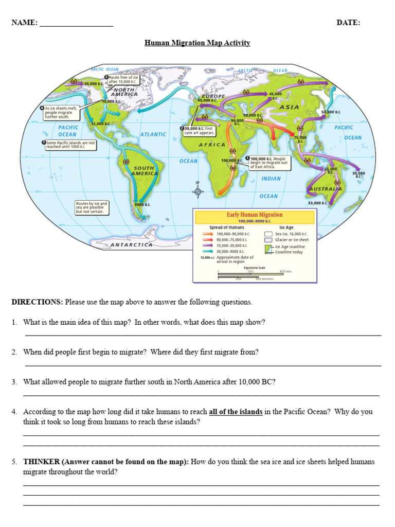 Human Migration Map Activity | PDF | Pacific Ocean | Ice