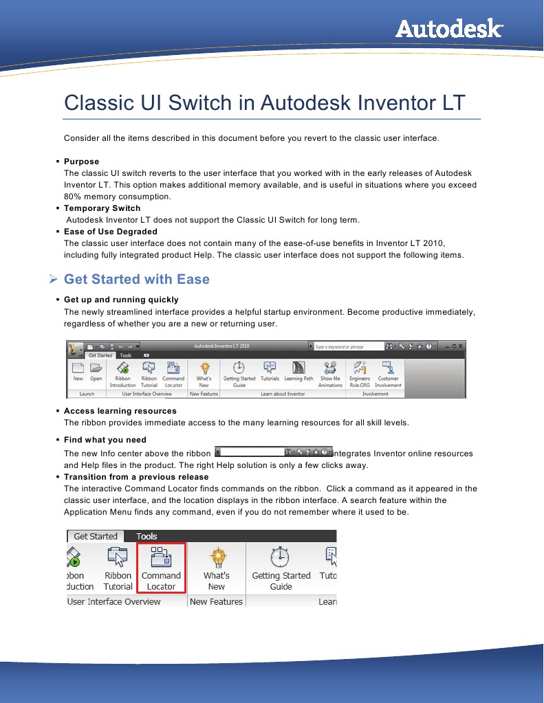 Classic UI Switch in Autodesk Inventor LT: Get Started With Ease | PDF | Tab (Gui) | Software