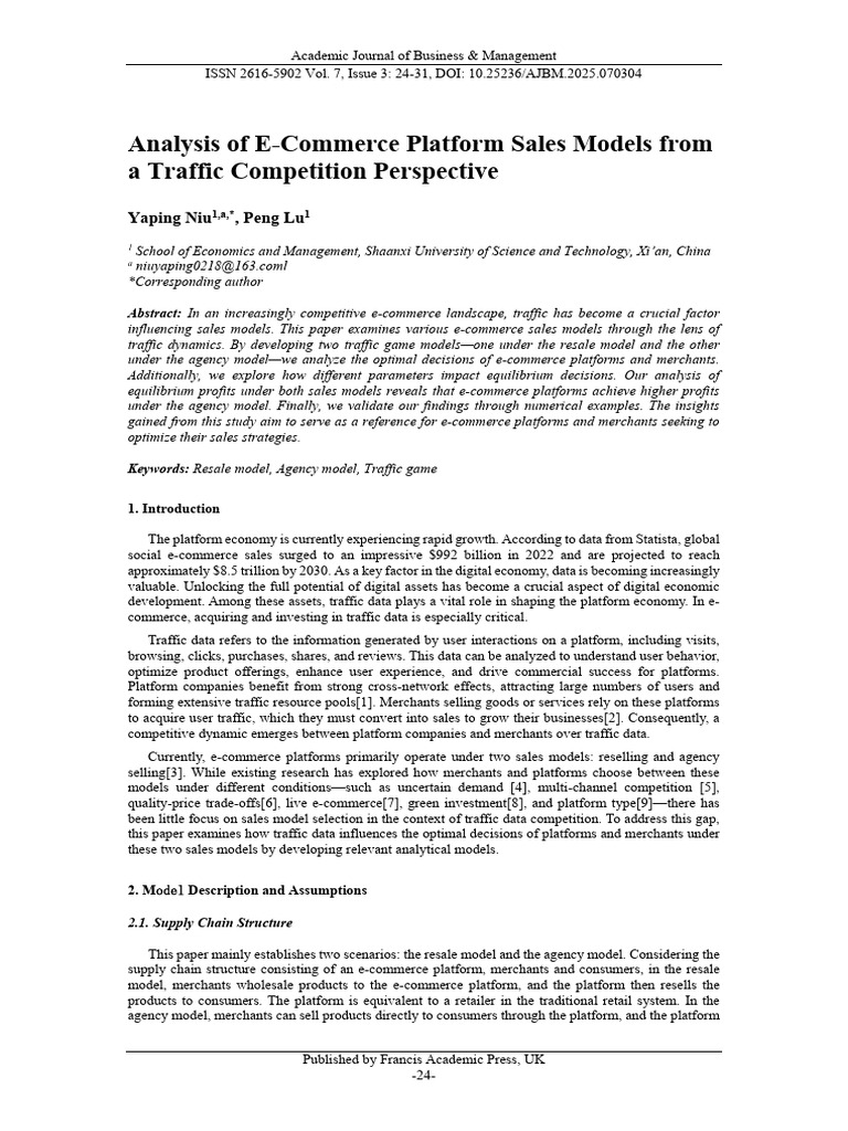 Analysis of E-Commerce Platform Sales Models From A Traffic Competition ...