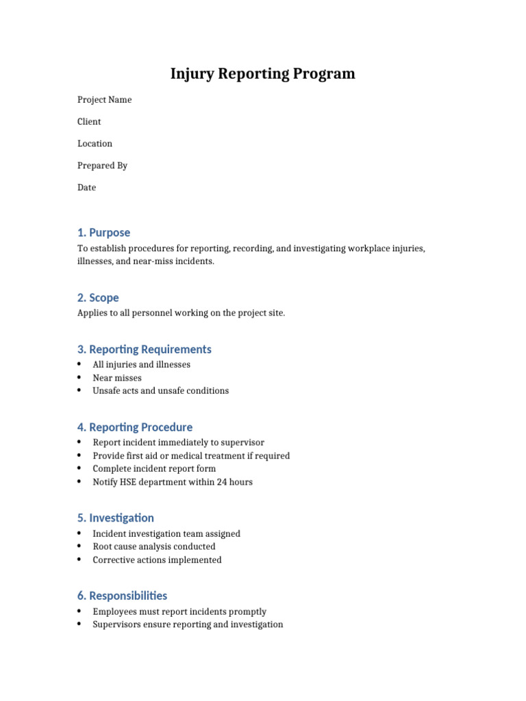 Injury Reporting Program Template | PDF