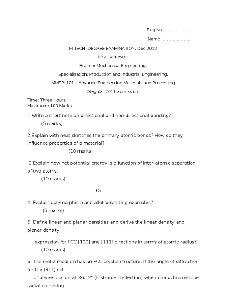 AMP Model Question Paper | PDF | Ceramic Materials | Crystal