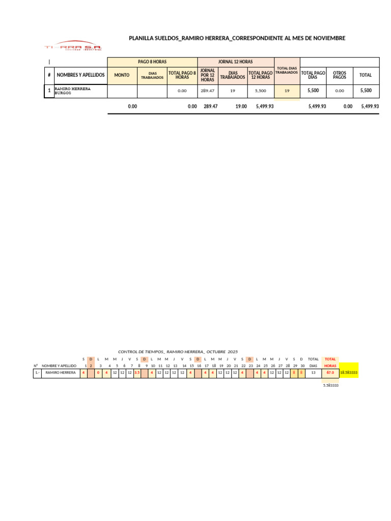 Planilla Ramiro Herrera Octubre 2025 | PDF