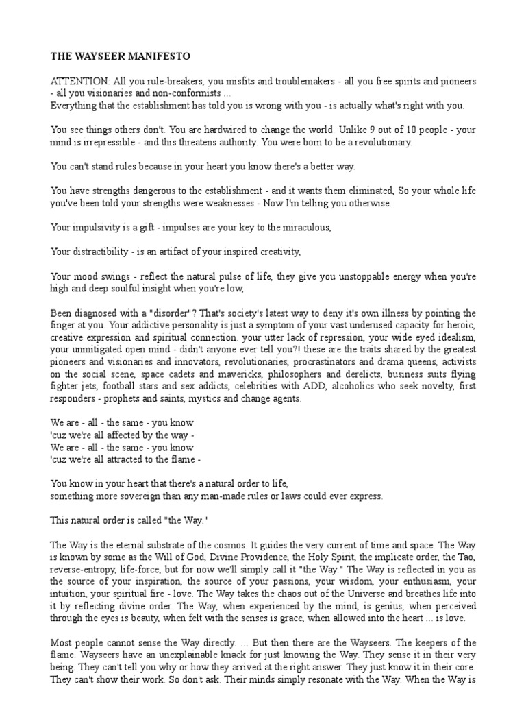 The Wayseer Manifesto | PDF | Mind | Psychological Concepts