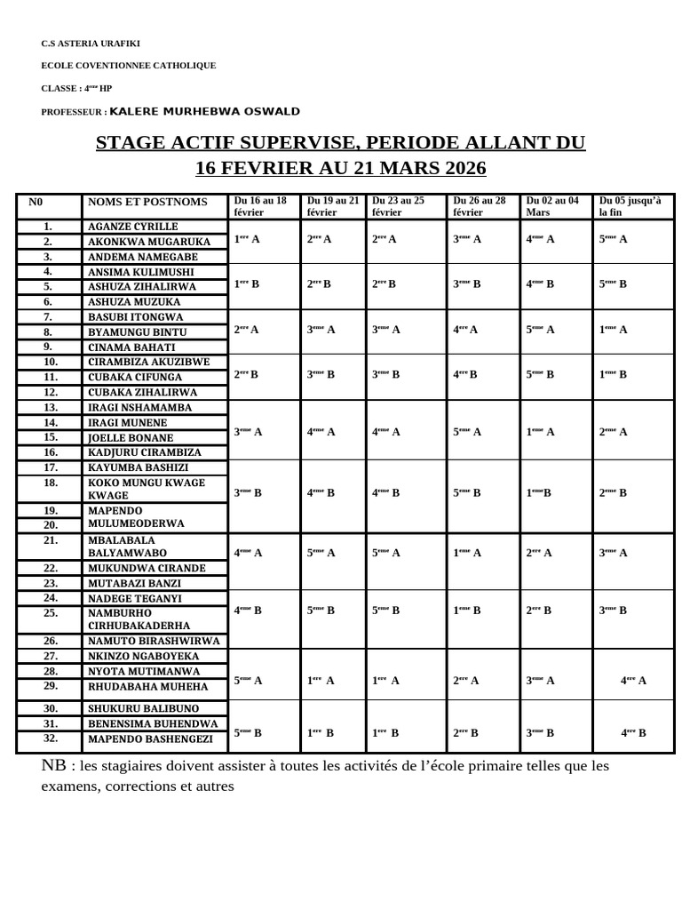 Stage Actif Supervise 2025-2026 Asteria Urafiki | PDF
