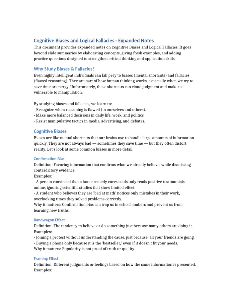 Cognitive - Biases - and - Fallacies - Notes New | PDF | Fallacy | Reason