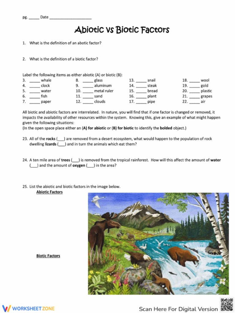 Abiotic Vs Biotic Factors Practice Worksheet | PDF