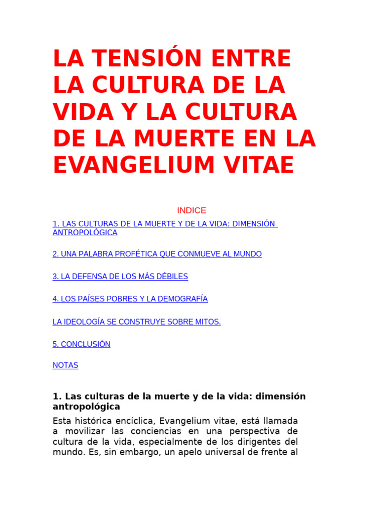 La Tensión Entre La Cultura de La Vida y La Cultura de La Muerte en La ...