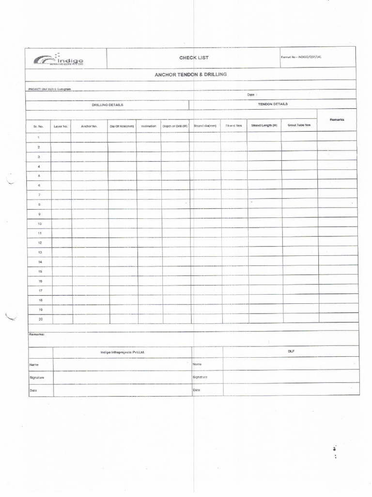 Anchor Tendon Drilling Checklist - 13012025 Indigo | PDF
